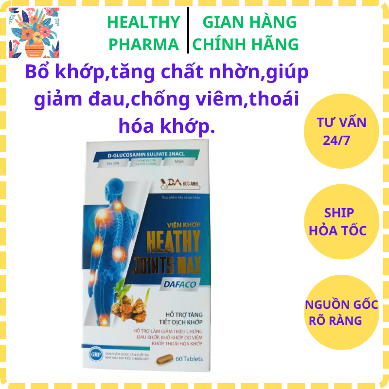 Viên uống bổ khớp HEALTHY JOINTSMAX tăng tiết dịch khớp làm trơn ổ khớp, giúp giảm đau và khô ...