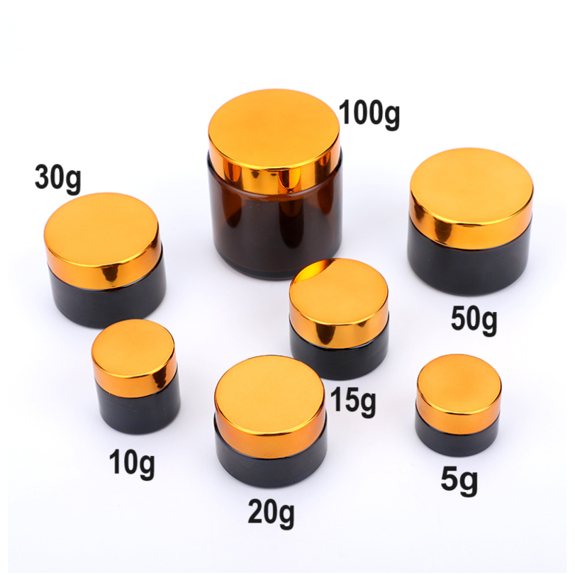 Hũ thủy tinh đựng kem thân NÂU 5g / 10g / 15g / 20g / 30g / 50g / 100g nắp vàng và đen - Hủ ...