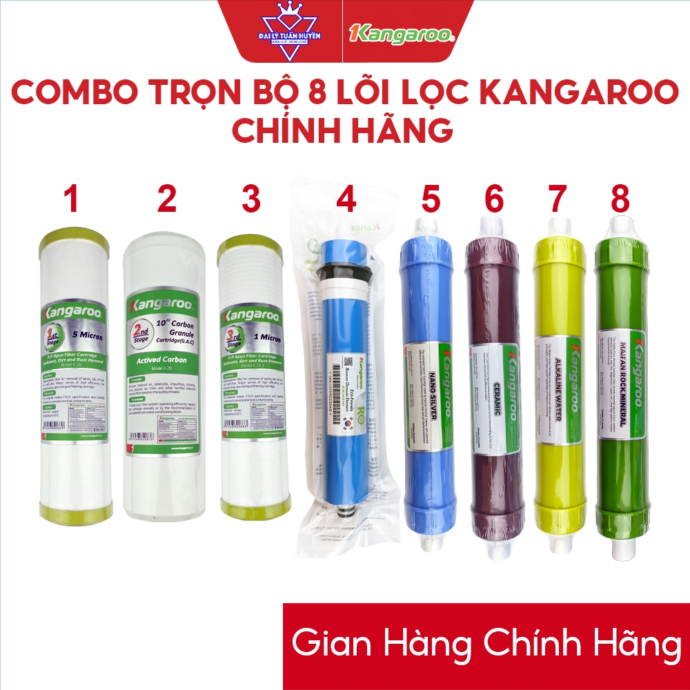 Trọn bộ Combo 8 lõi lọc nước Kangaroo chính hãng 1234568 - Lõi RO, Nano ...