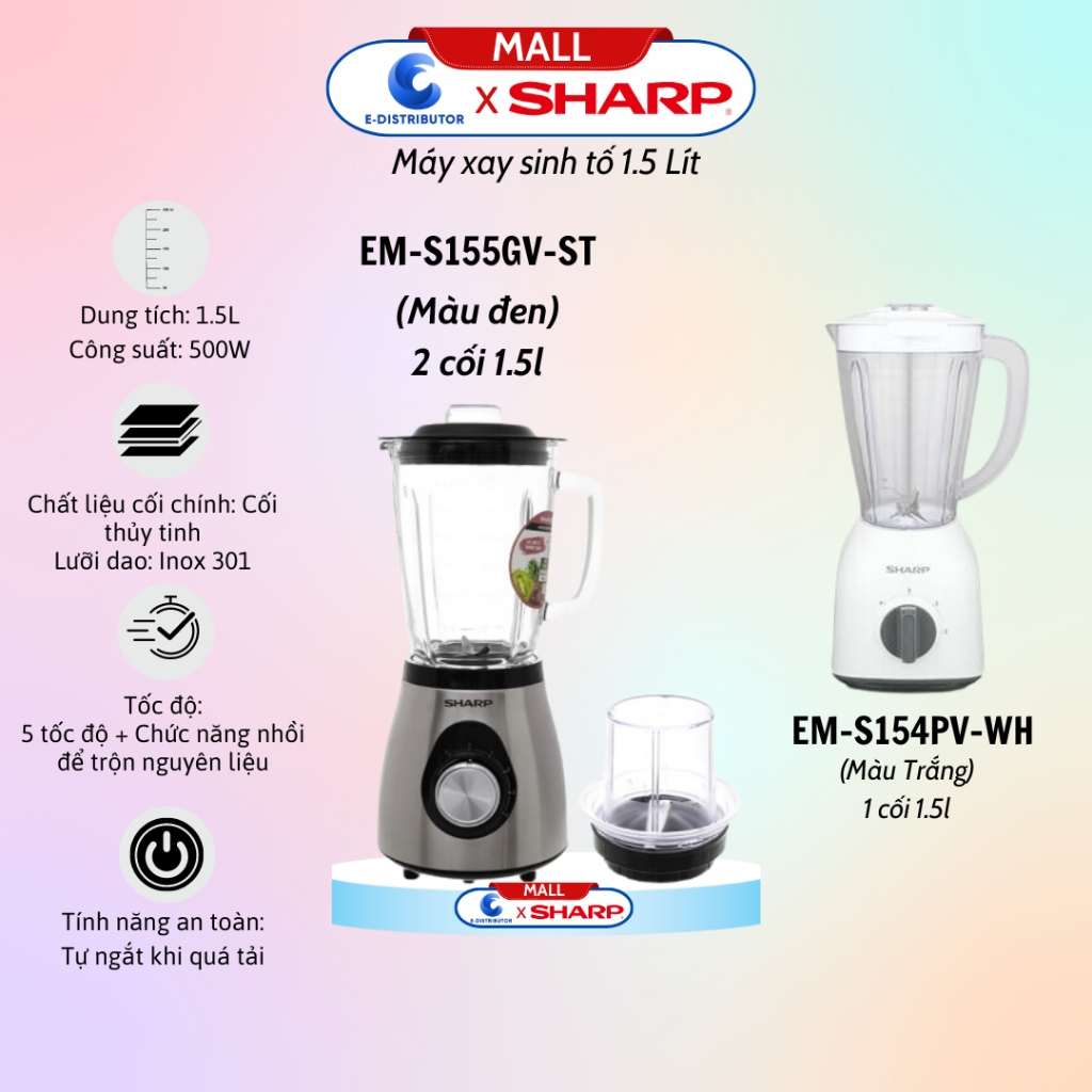 [HỎA TỐC] Máy Xay Sinh Tố Sharp EM-S155GV-ST/EM-S154PV-WH – Hàng Chính Hãng | Shopee Việt Nam