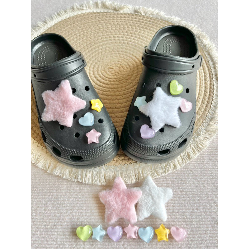 Set 9 Charm trang trí Crocs sục theo chủ đề hình sao tim nhiều màu sticker trang trí dép sục dễ ...