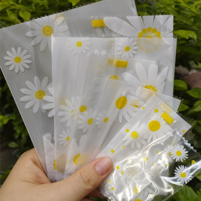 Túi đựng bánh cookie/ bánh quy/ trà hoa,set 100 túi (trắng mờ hoa cúc ...