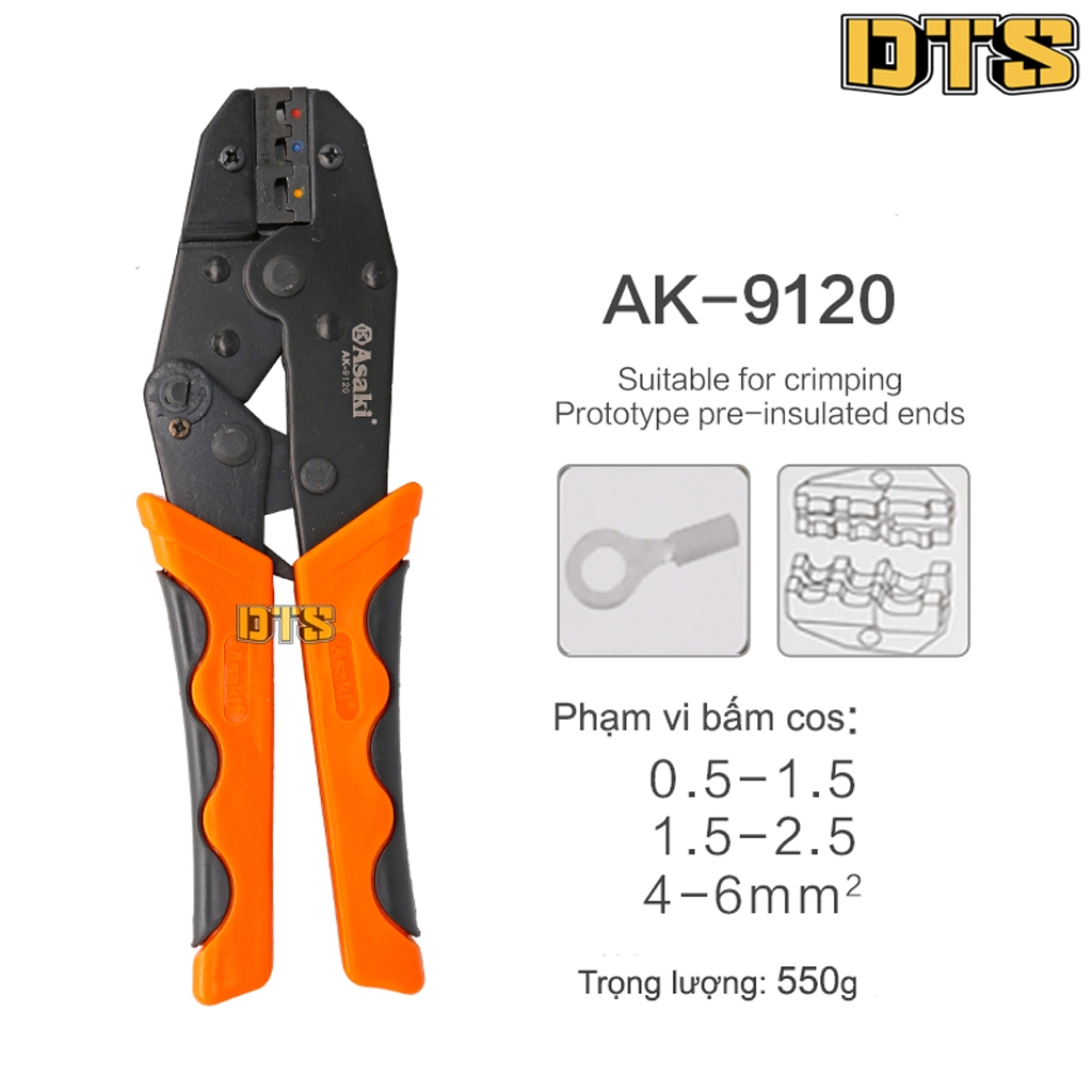 Kìm bấm cos tròn bọc nhựa Asaki AK-9120 0.5 ~ 6.0mm2 - Kềm bấm cốt tròn ...