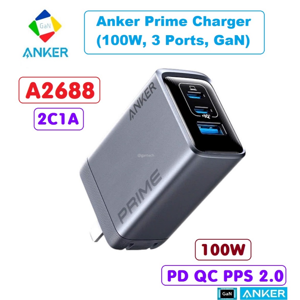 Củ Sạc Anker Prime Charger 100W A2688 3 Cổng 2C1A GaN5 | PD QC IQ 3.0 PPS 2.0 | Shopee Việt Nam