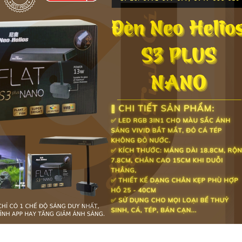 Neo-Helios FLAT S3 PLUS NANO - siêu phẩm Đèn Đỏ Cá KHÔNG Đỏ Nước hồ ...