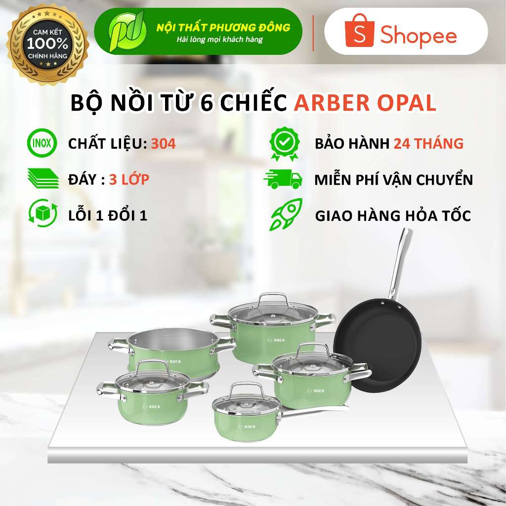 Bộ Nồi Inox 6 Món Nhập Khẩu Arber OPAL Chính Hãng Sử Dụng Được Với Các ...