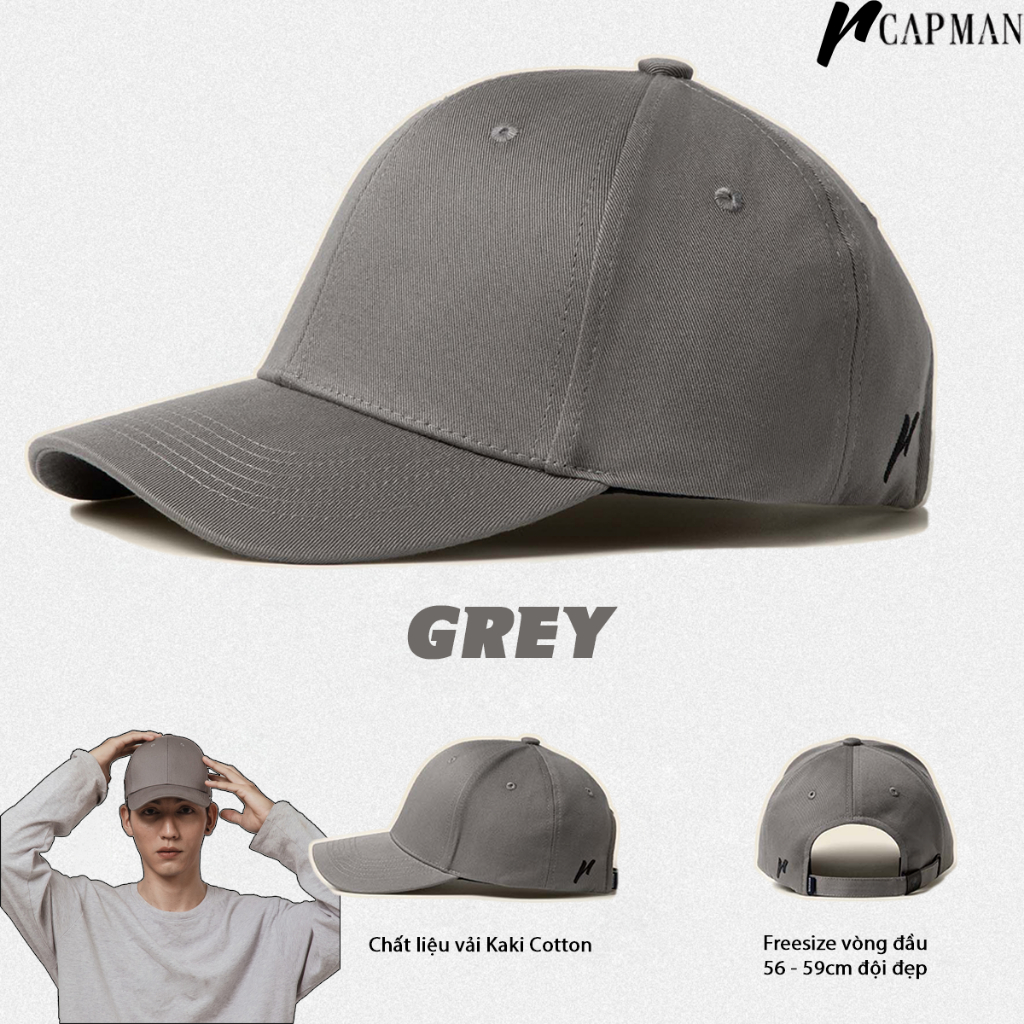 Mũ Lưỡi Trai Màu Xám Trơn Reckless Capman, Nón Kết Trơn Signature Ballcap Vải Kaki Cotton ...