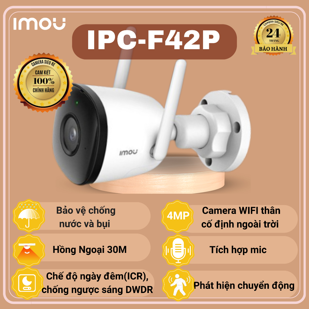 Camera wifi IMOU F42P 4.0MP lắp ngoài trời có tích hợp mic, hồng ngoại ...