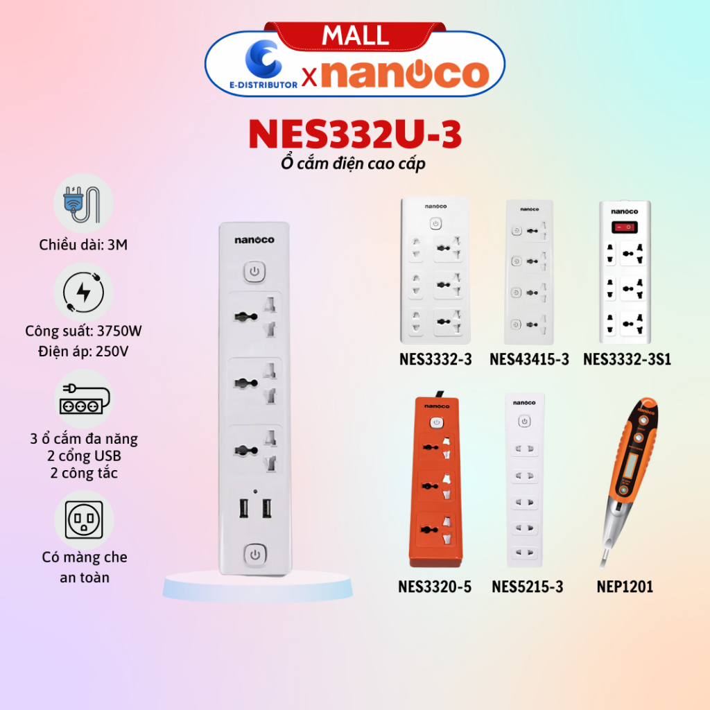 [HỎA TỐC] Ổ cắm đa năng Nanoco NES332U-3/3332-3/43415-3/3332-3S1/3320-5/5215-3 - 100% chính hãng ...