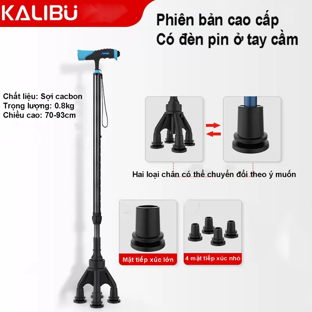 Nạng chống Kalibu Có ĐÈN PIN, thép cacbon siêu cứng, gậy batoong cho ...