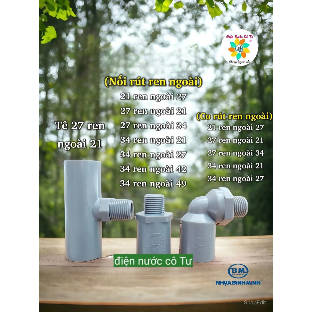 Phụ kiện REN NGOÀI RÚT PVC Bình Minh (co rút ren ngoài, nối rút ren ...