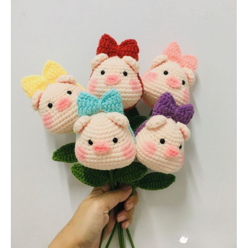 Hoa Thỏ Len , Hoa Heo Len Xinh Xắn , Hoa Len Handmade | Shopee Việt Nam