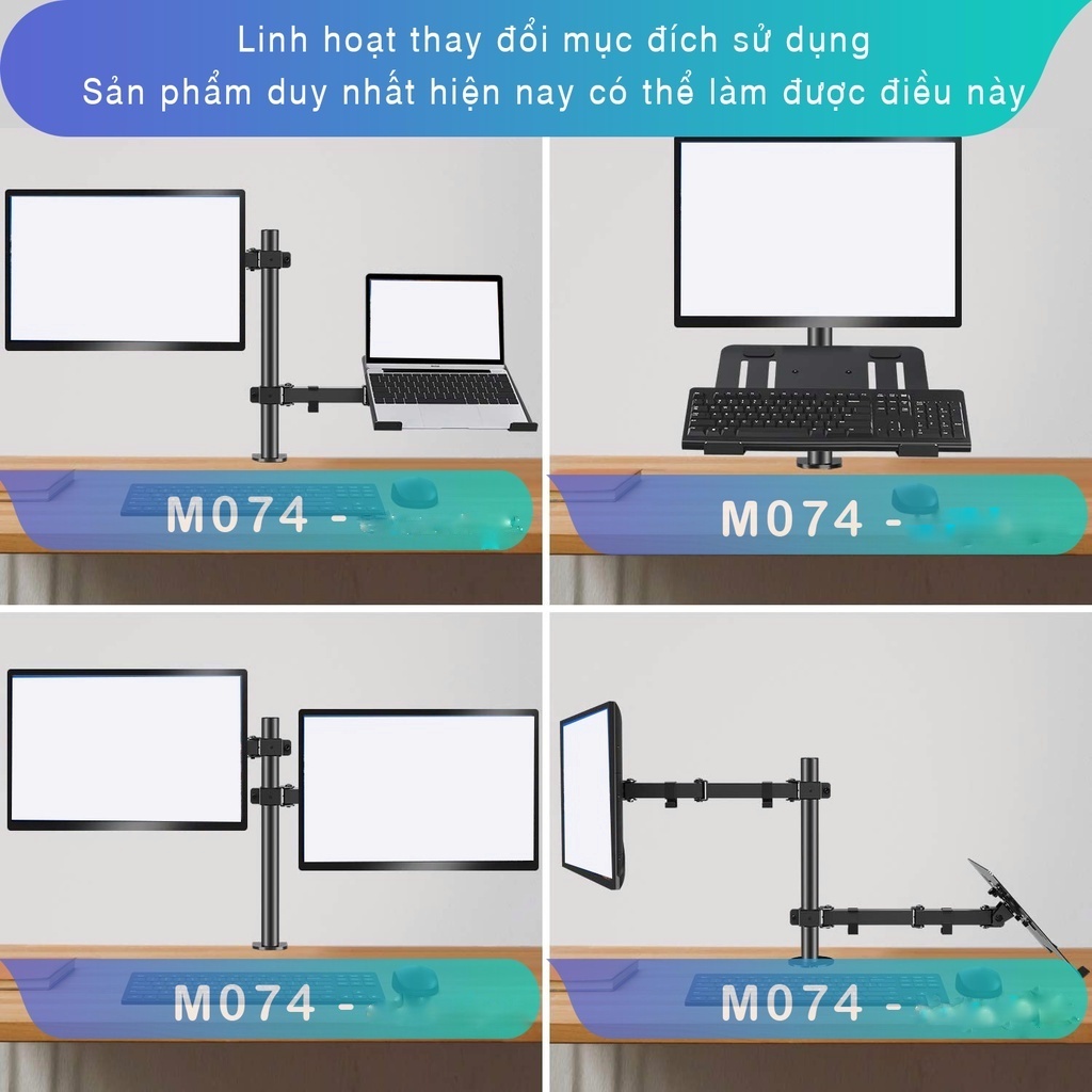 M074 (EZ4)-Giá Treo Màn Hình [17-32inch] Kèm Giá Đỡ Laptop/MacBook [10–17Inch] [Rẻ hơn NB H180 ...
