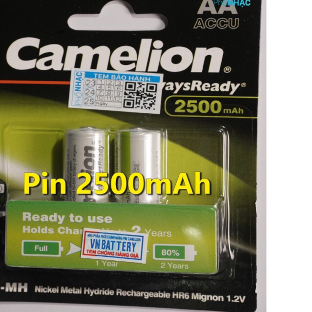 Pin sạc AA Camelion 2500 mAh vỉ 2 viên Chính Hãng | Phố Nhạc | Shopee ...