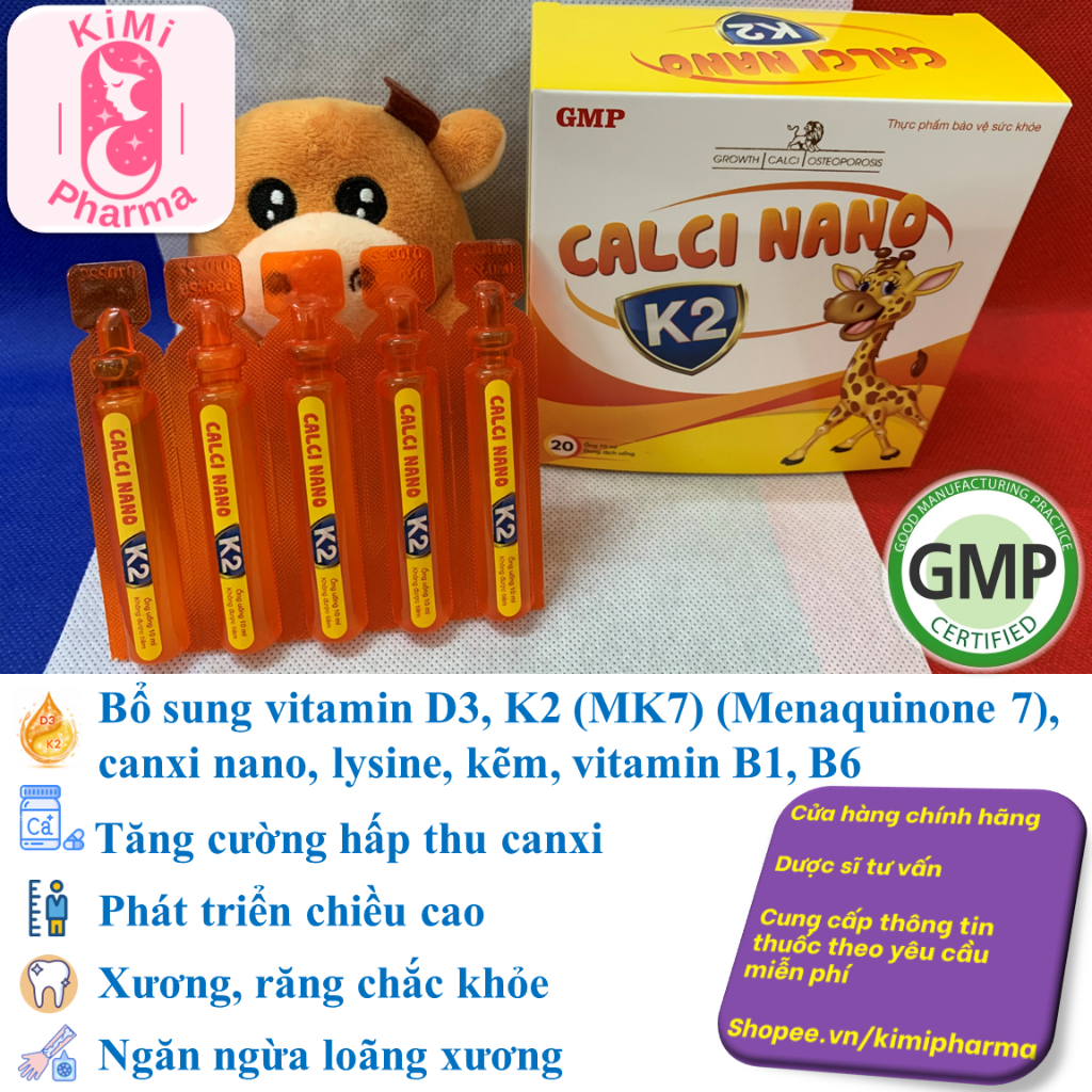 Vitamin D3 K2 canxi nano Calci Nano K2-Hộp 20 ống, ống 10ml | Shopee Việt Nam