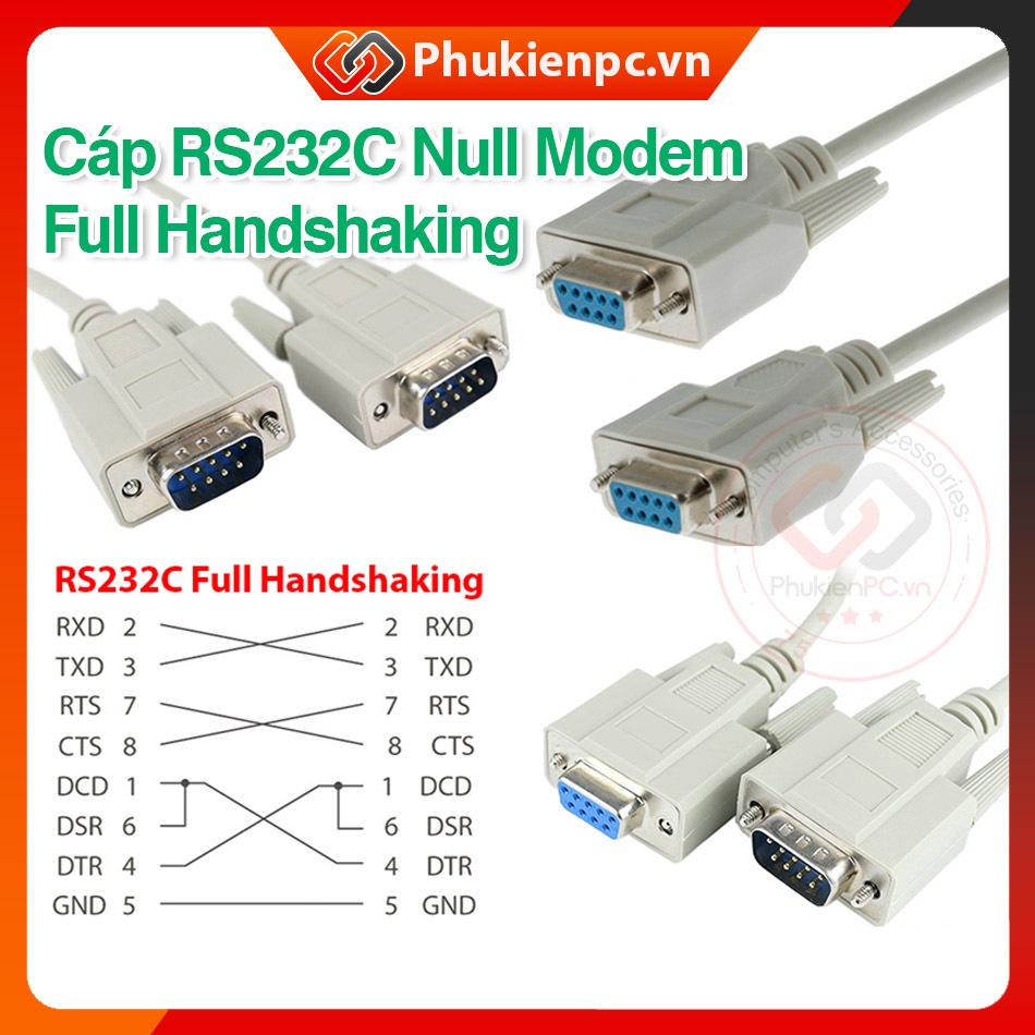 Cáp COM DB9 RS232c nối chéo Full handshaking cross Đực-Đực Đực-Cái-Cái ...