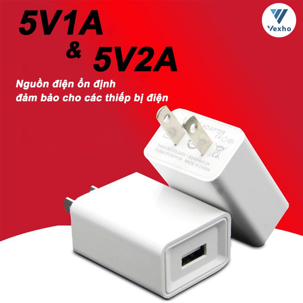 Củ sạc chuẩn 5V1A và 5V2A màu trắng, mạch tích hợp thông minh điều chỉnh dòng điện đầu ra an ...