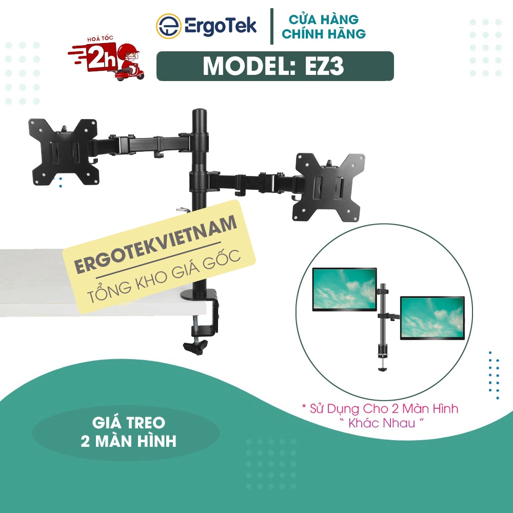 ErgoTek EZ3 - Giá Treo Hai Màn Hình Máy Tính/ Giá Đỡ 2 Màn Hình Kẹp Bàn ...