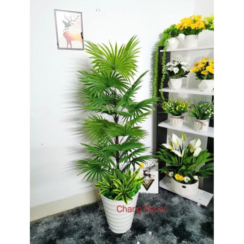 Cây giả trang trí, Cây cọ giả cao 1m2 /cây dừa cảnh 1m4 kèm chậu nhựa ...