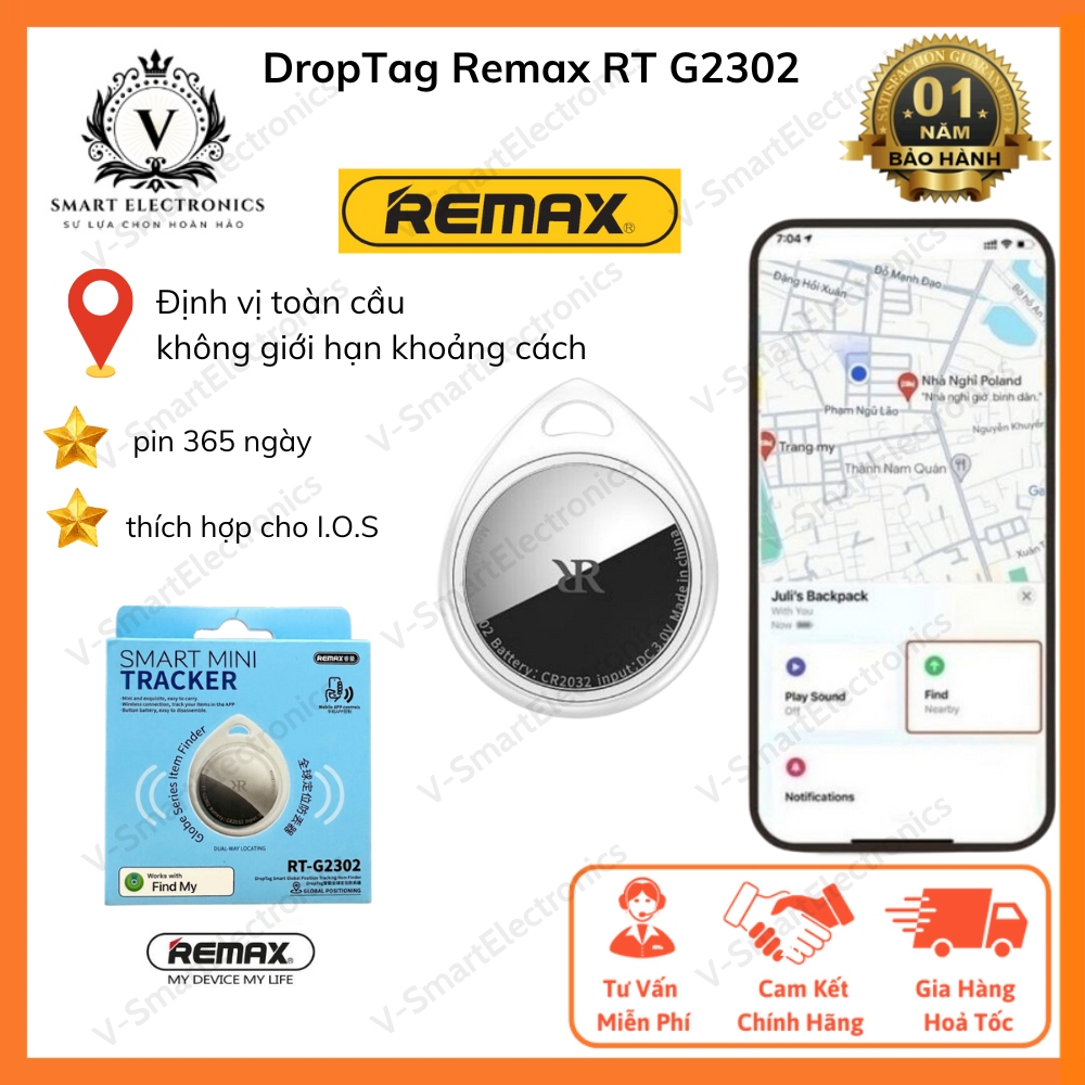 Thiết bị định vị GPS Droptag Remax RT G2302 theo dõi oto, xe máy, thú cưng, trẻ em tránh thất ...