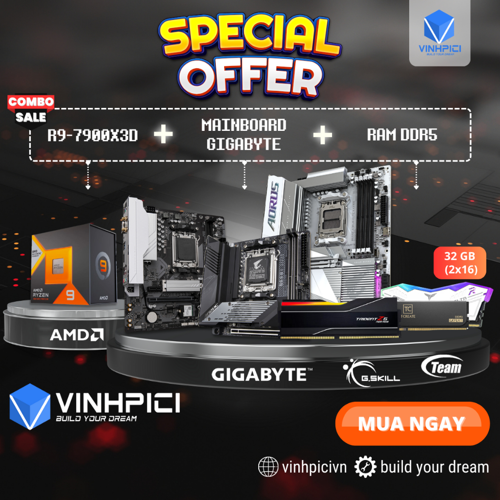 Combo AMD Ryzen 9 7900X3D + Mainboard GIGABYTE AM5 + Ram DDR5 | Shopee ...