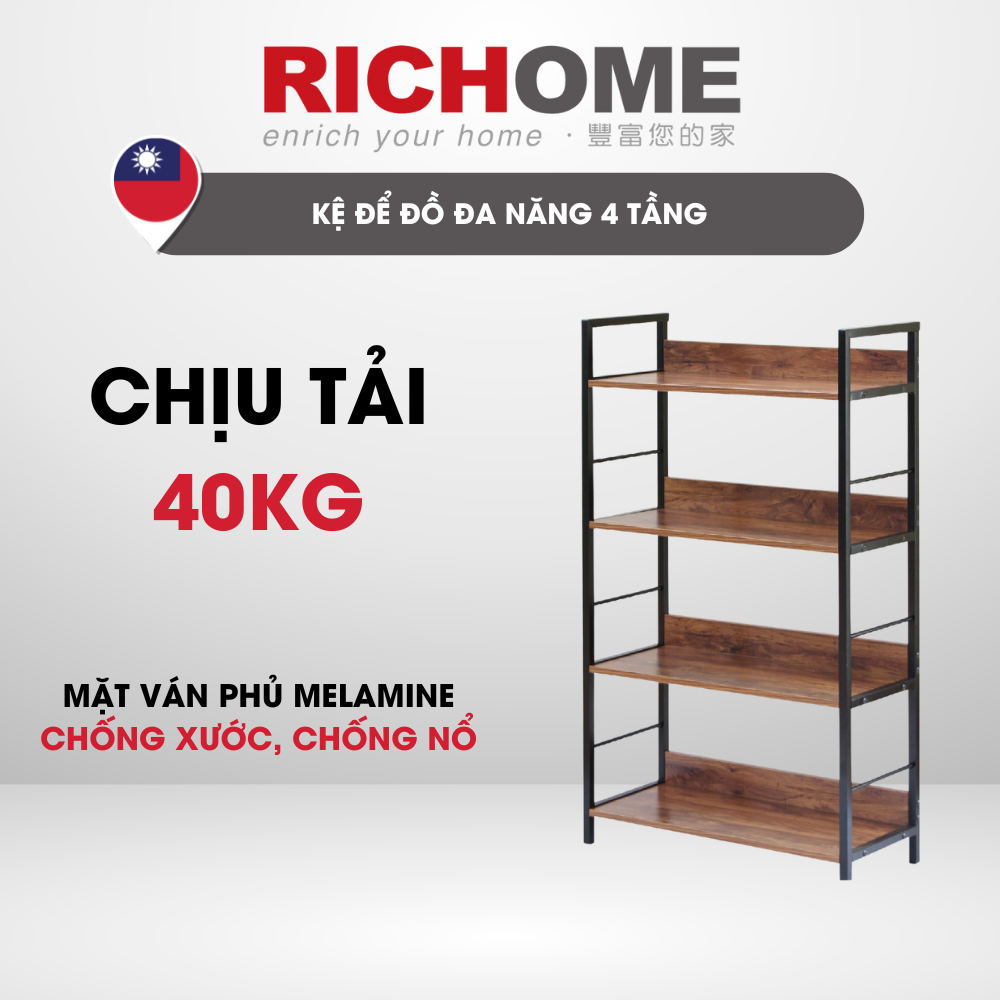 Kệ để đồ đa năng 4 tầng, Kệ trưng bày RICHOME SH517-1 ván gỗ phủ melamin cao cấp tiêu chuẩn Đài ...