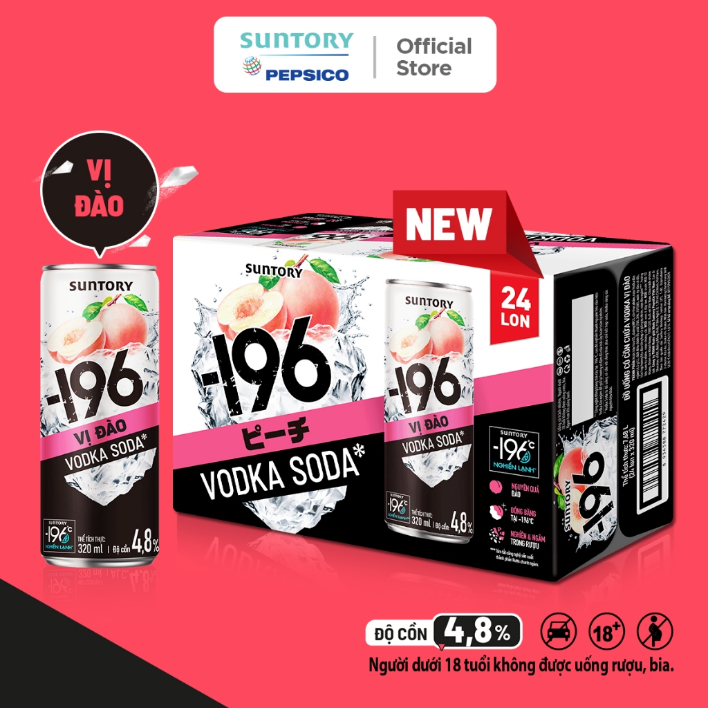 [HSD: 08/08/2025] Thùng 24 Lon -196 Vodka Soda Vị Đào (320ml/lon) - Nồng độ cồn 4.8% | Shopee ...
