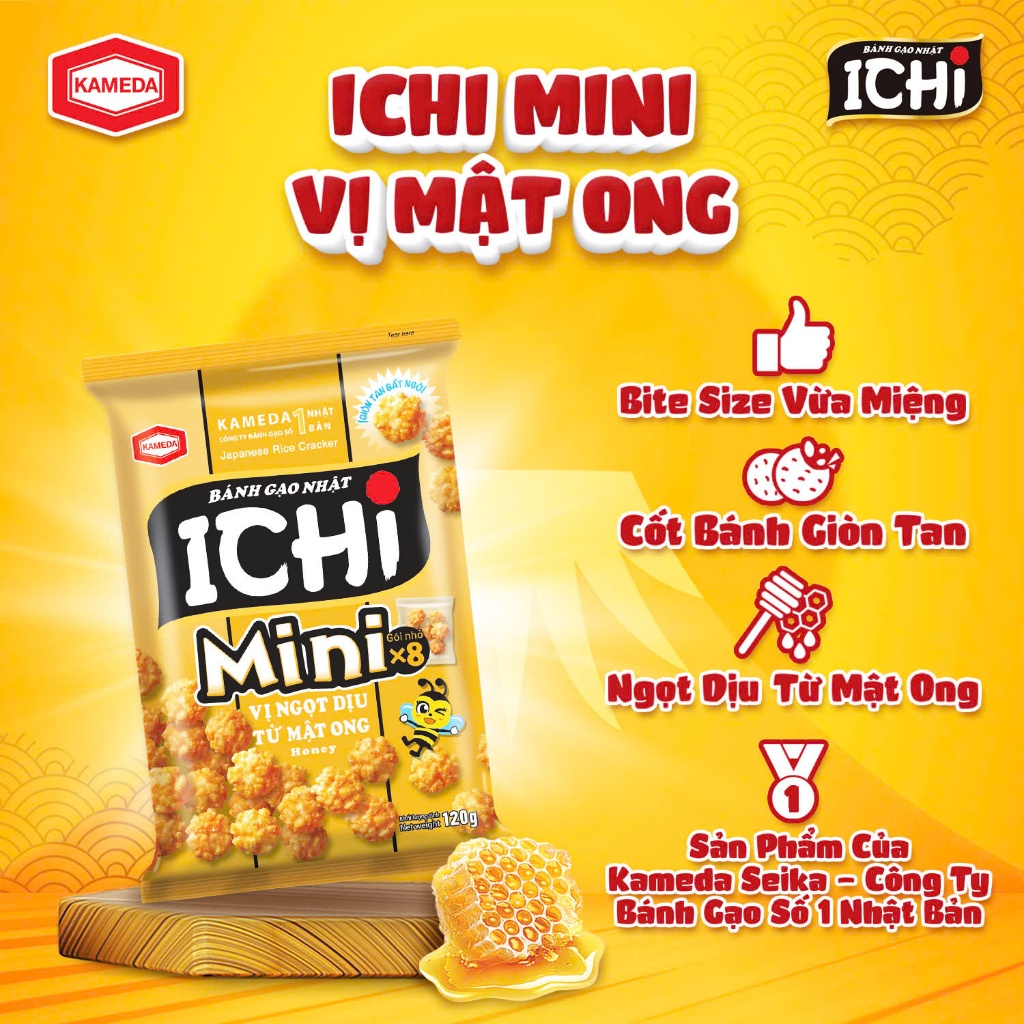 ICHI MINI vị mật ong gói 120g, bánh gạo chiên viên nhỏ ăn vặt giòn tan, vừa miệng | Shopee Việt Nam
