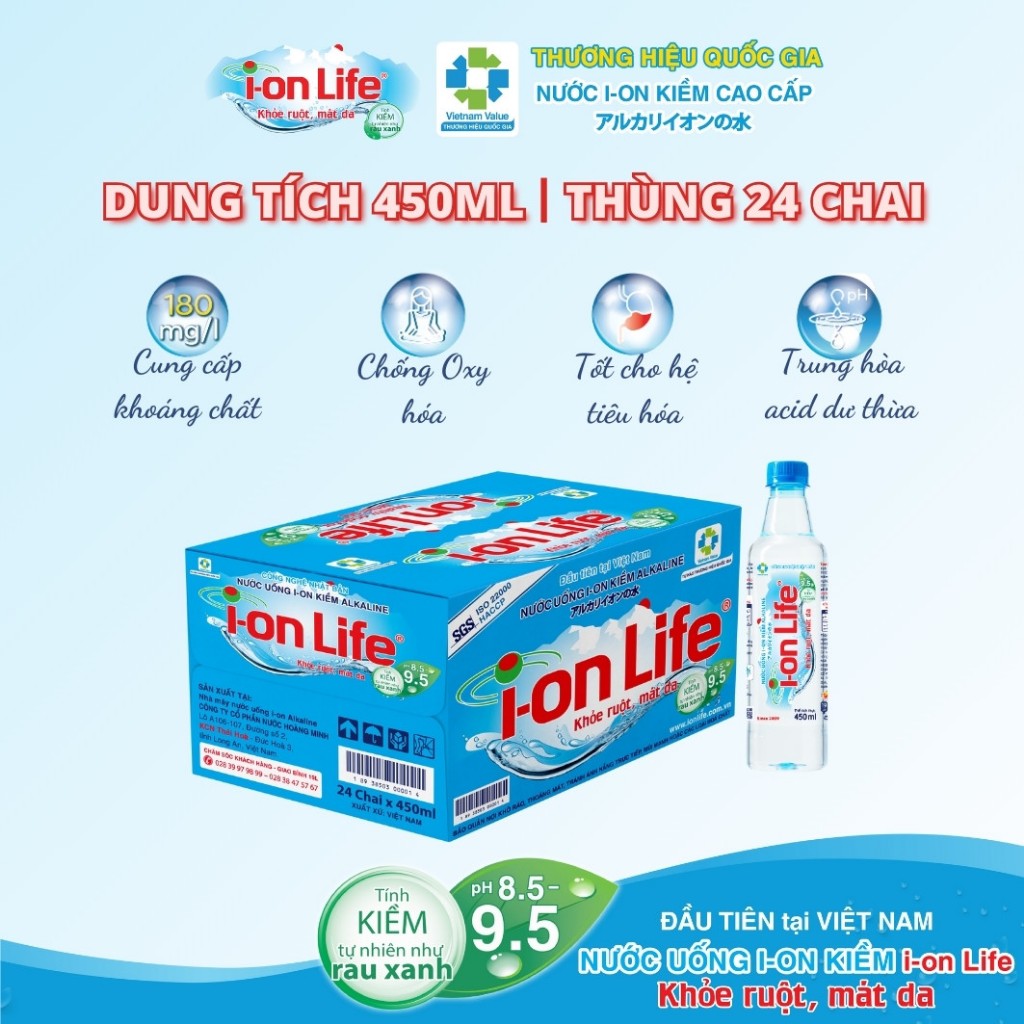 Nước uống ion kiềm thương hiệu ionLife 450ml thùng 24 chai công nghệ ...