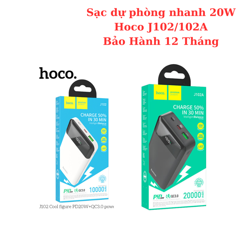 Sạc dự phòng HOCO J102 J102A nhanh 20W màn hình Led hiển thị % pin siêu ...