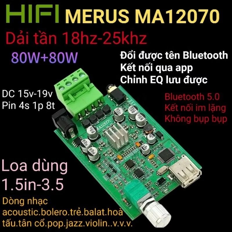 mạch khuếch đại âm thanh MA12070 hifi Bluetooth 5.0 80wx2 có app ...