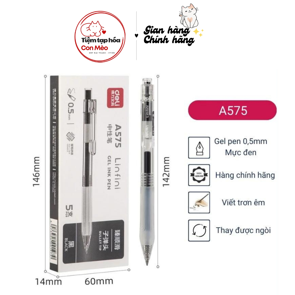 Bút gel Deli A575 ngòi 0,5mm mực đen dùng cho sinh viên văn phòng. | Shopee Việt Nam