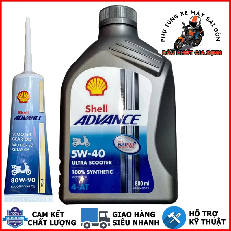 Nhớt xe ga Shell Advance Ultra Scooter 5W40 800ML tổng hợp 100% và láp ...