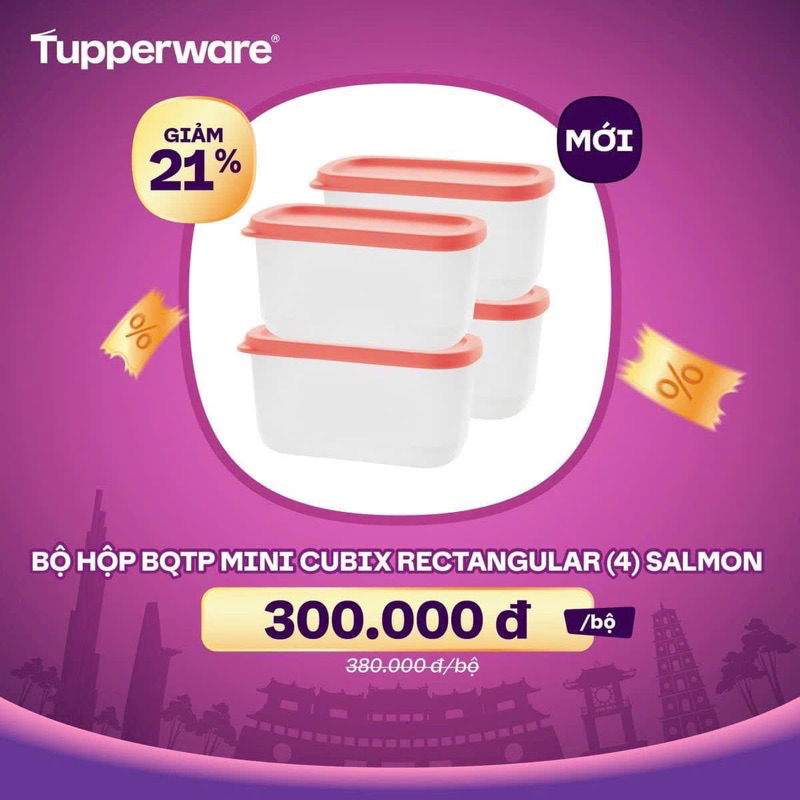 Bộ hộp trữ mát hoặc đồ khô Tupperware Cubix Mini Rectangular 250ml ...