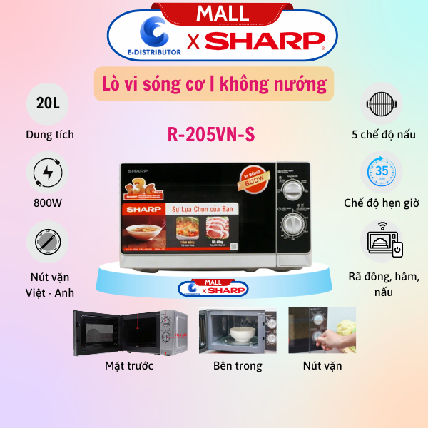 Lò Vi Sóng Sharp R-205VN(S) - Dung tích 20L - Hàng chính hãng | Shopee Việt Nam