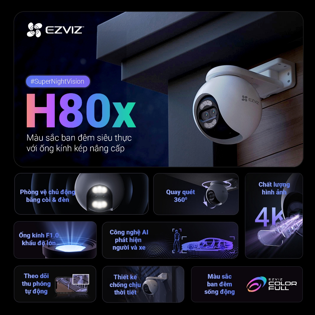 Camera IP Wifi EZVIZ H80X 4K 8MP, H8X 2K+ 4MP, H8 PRO 3K 5MP, C8PF 2MP ...