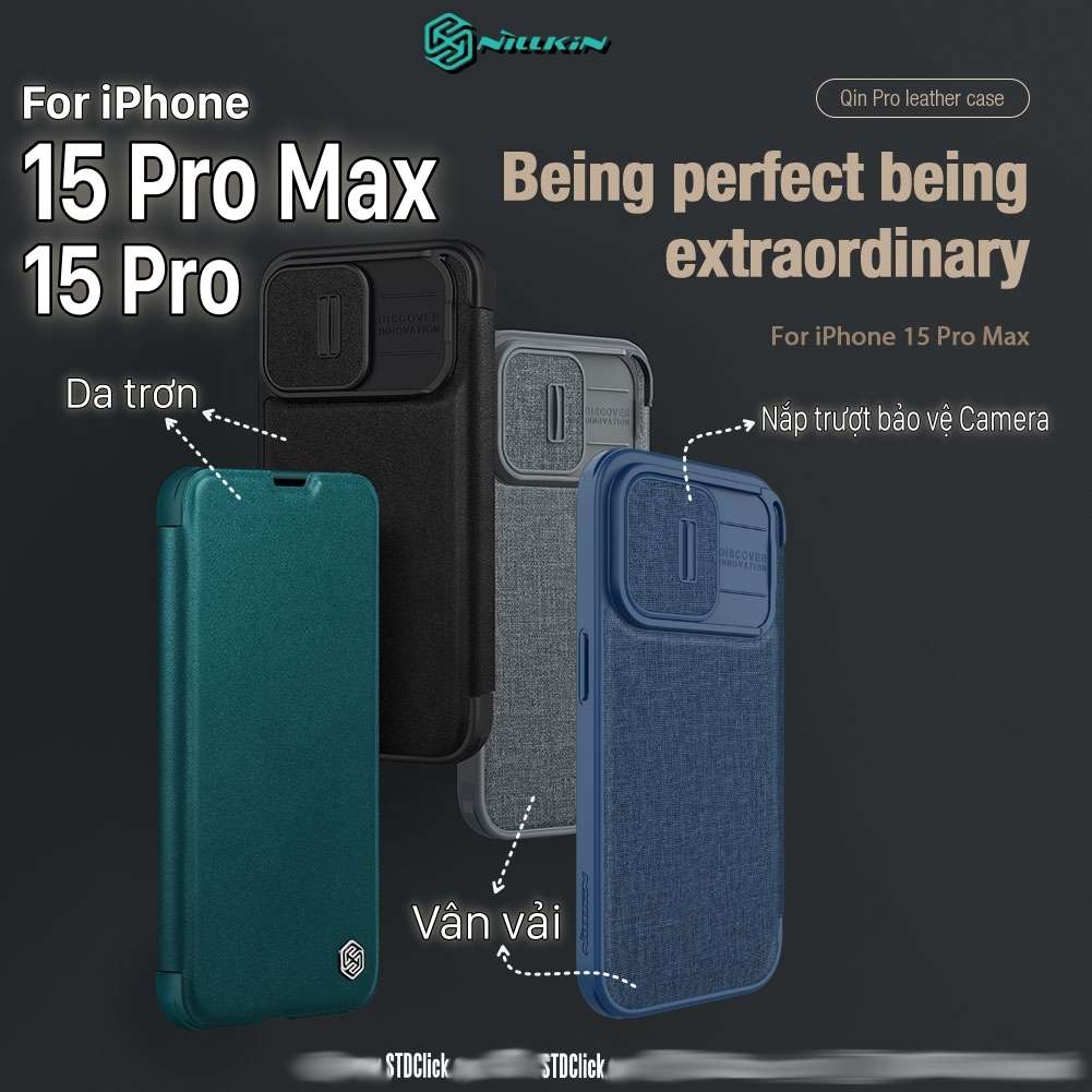 BAO DA IPHONE 15 PRO MAX - 15 PRO NILLKIN QIN PRO plain leather + cloth ...
