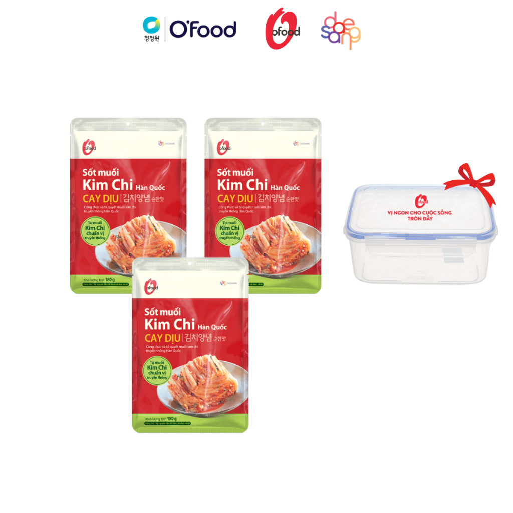 Combo 3 gói sốt muối kim chi cay dịu O'food 180g / gói tặng 1 hộp nhựa cao cấp 2L hoặc 1 gói sốt ...