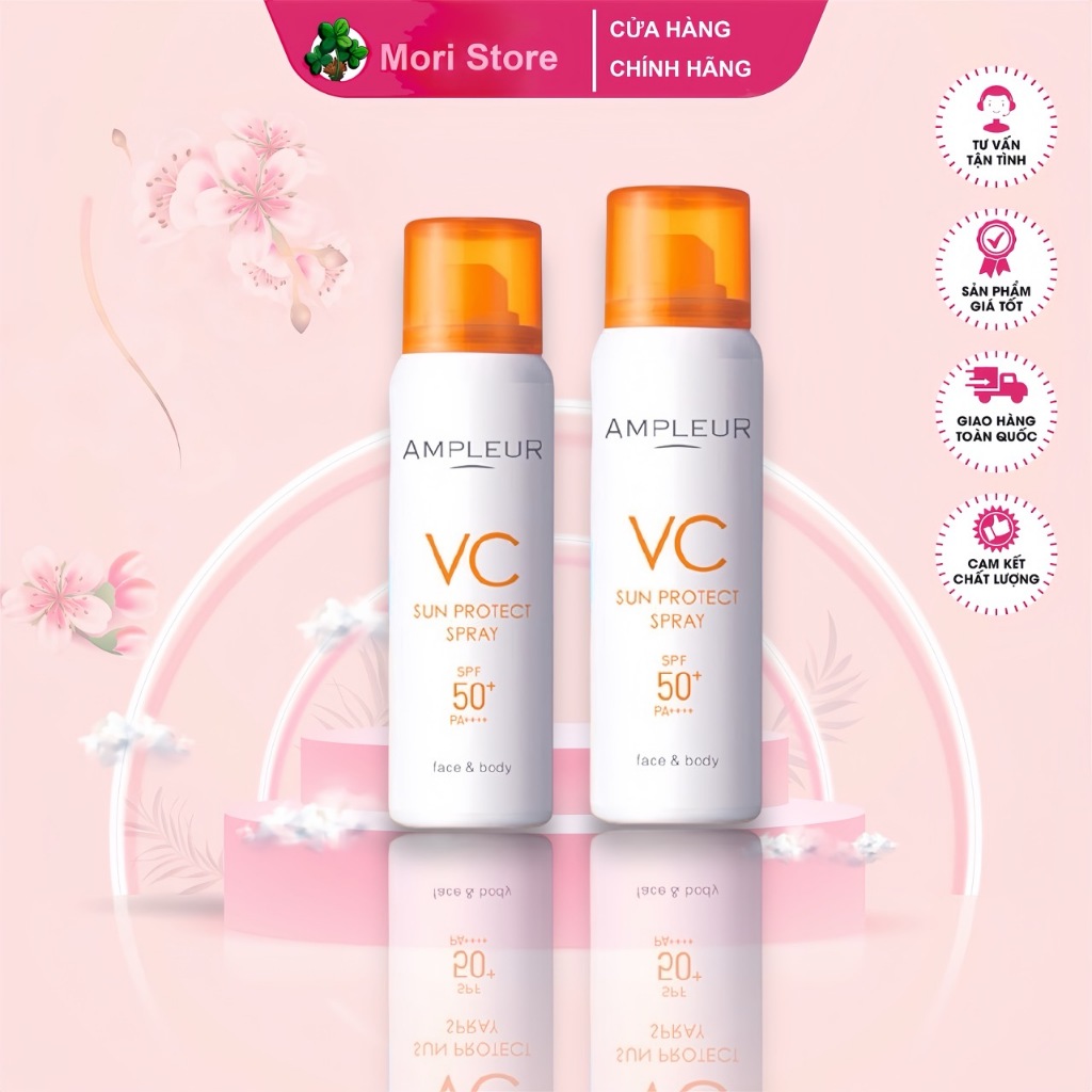 Xịt chống nắng AMPLEUR VC Sun Protect Spray Nhật Bản dưỡng trắng sáng bảo vệ da tối đa SPF50+/PA ...