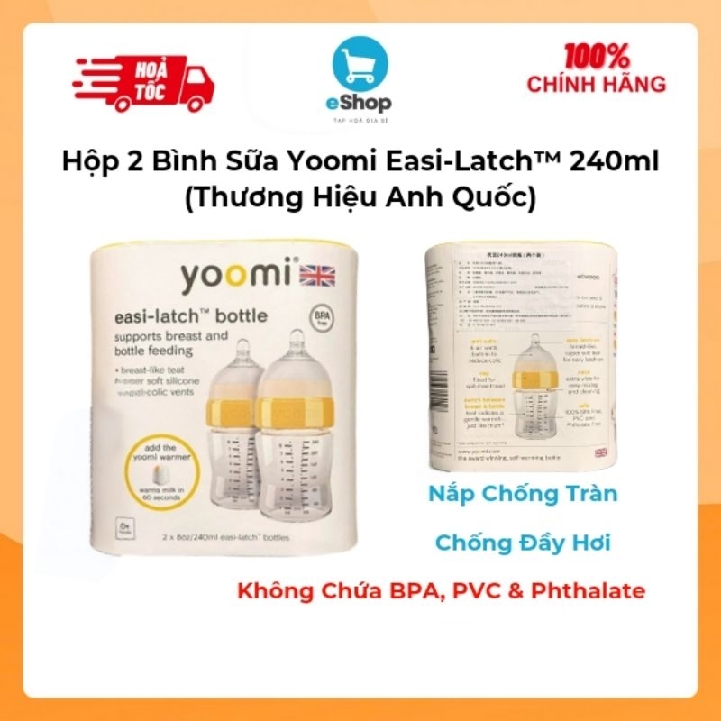 Hộp 2 Bình Sữa Yoomi Easi-Latch™ 240ml (Anh Quốc) - Chống Đầy Hơi, Không Chứa BPA, PVC ...