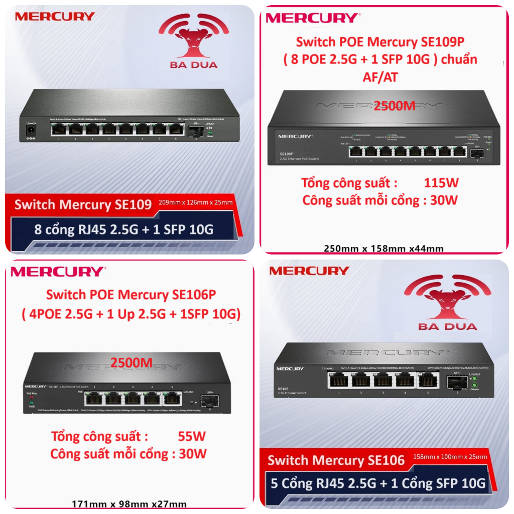 Bộ Chia Mạng Switch 5 cổng 8 cổng port Gigabit 2.5G Vlan Mercury SE106 SE109 SE105M POE SE106P ...