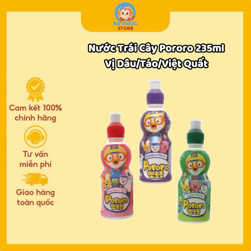 Nước uống Trái Cây PORORO Hàn Quốc Cho Bé Đủ Vị Dâu/Táo/Việt Quất Chai 235ml | Shopee Việt Nam