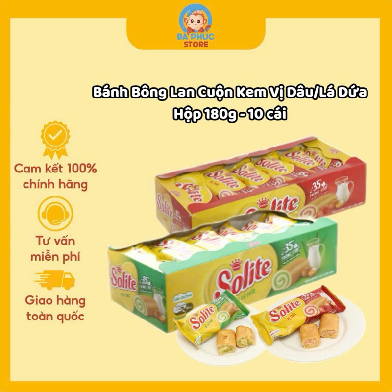Hộp 10 cái Bánh Bông Lan Cuộn Kem SOLITE Vị Lá Dứa/Vị Dâu 180g | Shopee ...