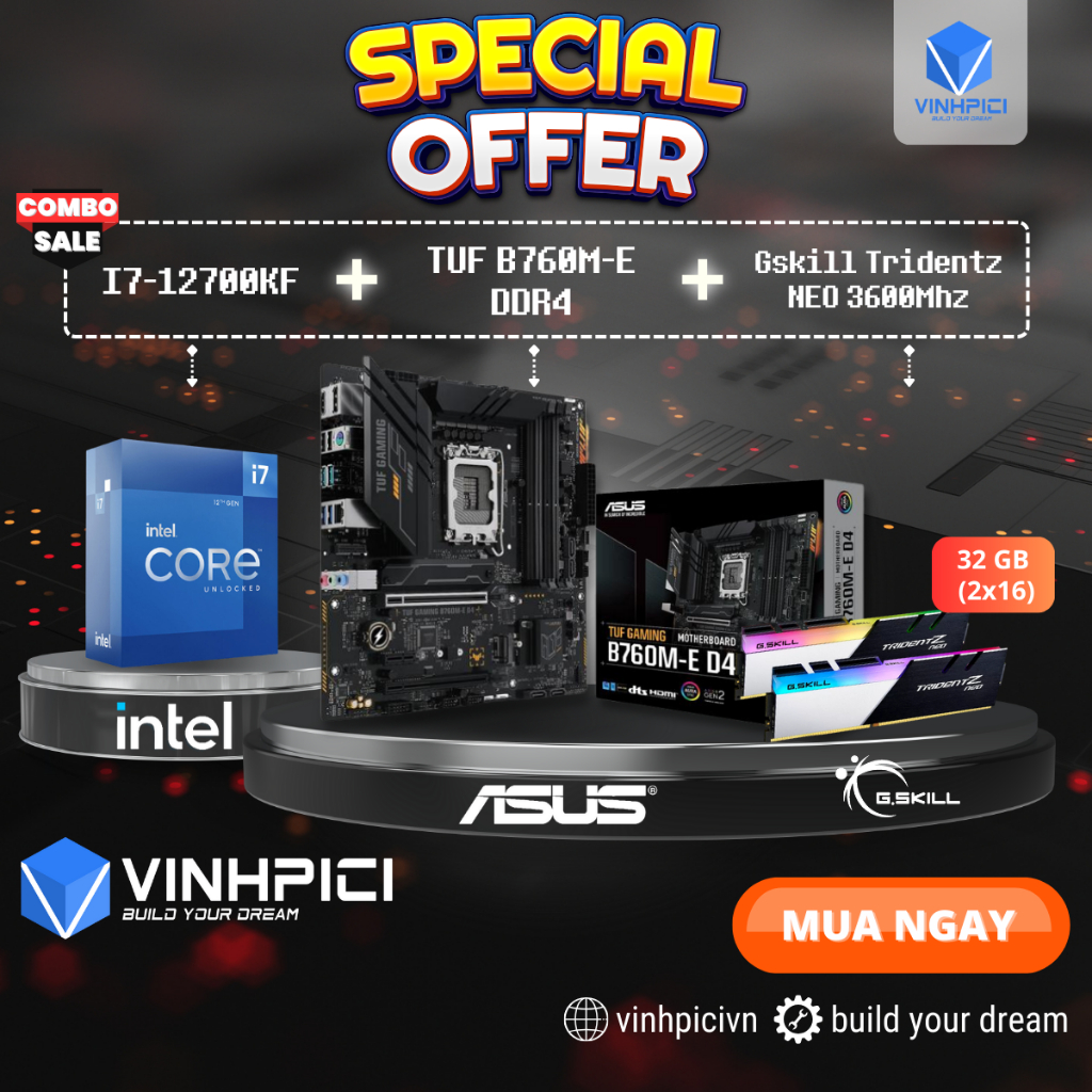 Combo INTEL B760M TUF E + I7 12700KF + Ram GSKILL Trident Z Neo RGB 32GB - 2x16GB DDR4 Bus ...