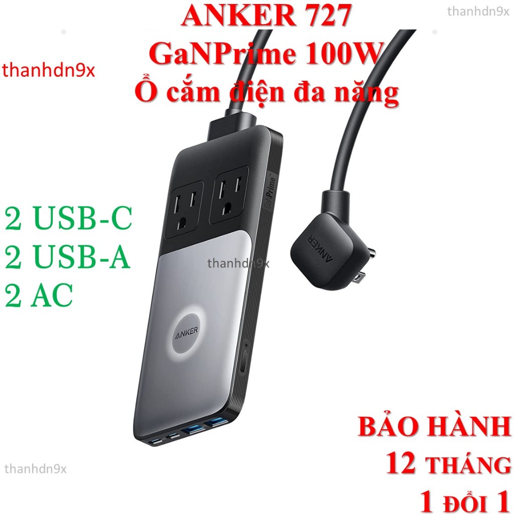 Ổ cắm Anker 727 GaNPrime 100W A9126 2C 2A chính hãng BH 12 tháng ...
