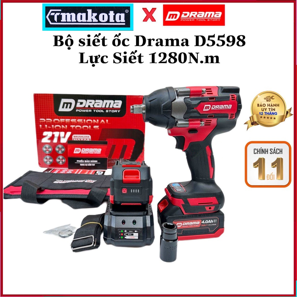 Máy Siết Bulong, Máy Vặn Vít DRAMA 21V, Động Cơ Không Chổi Than, Lực Siết Khủng 1280Nm | Shopee ...