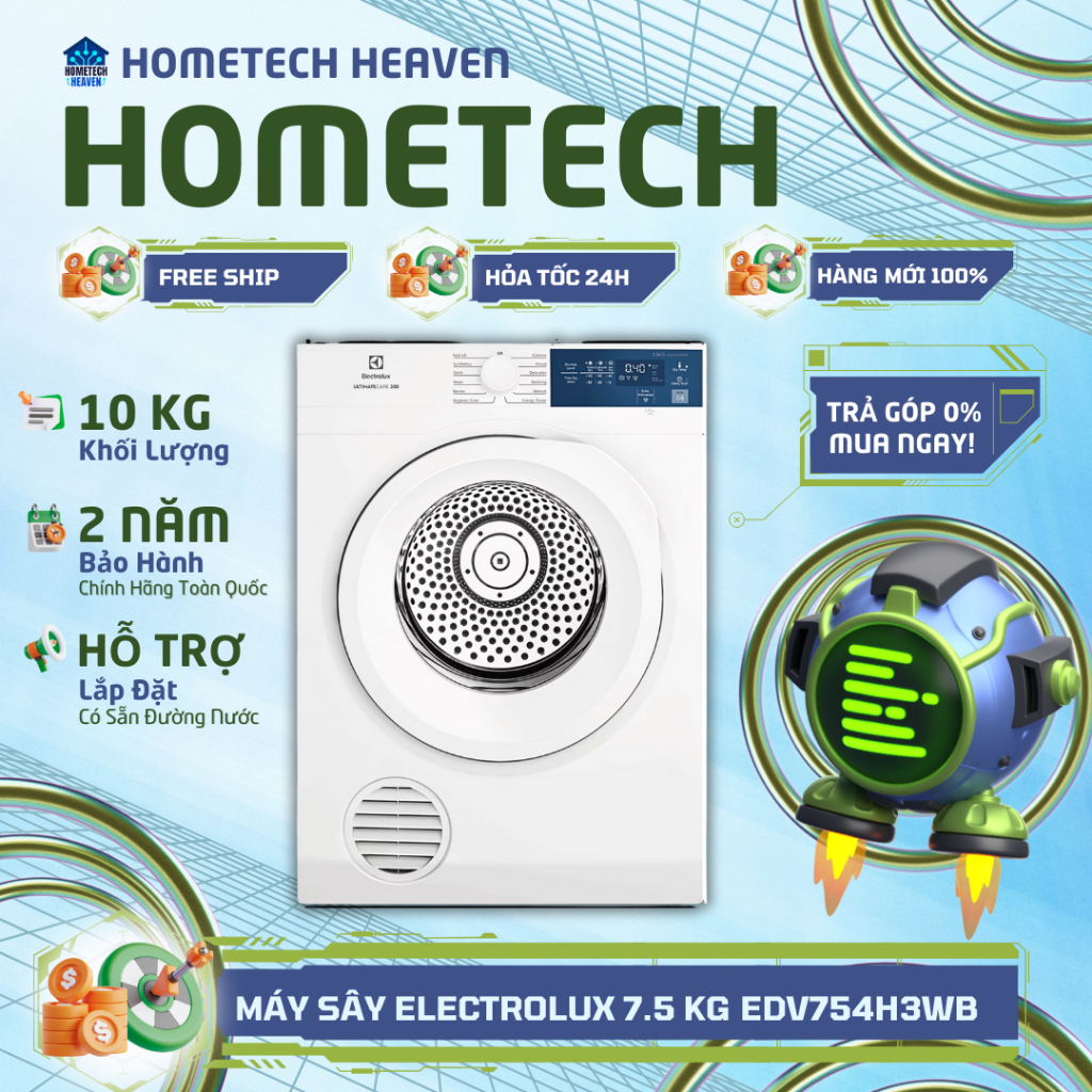 [GIAO LẮP MIỄN PHÍ] EDV754H3WB - Máy sấy thông hơi Electrolux 7.5 kg ...