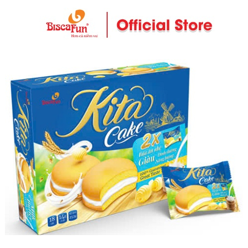 BÁNH BÔNG LAN KITA CAKE BISCAFUN HƯƠNG BƠ SỮA (KHAY 280G, HỘP 252G, TÚI 168G) | Shopee Việt Nam
