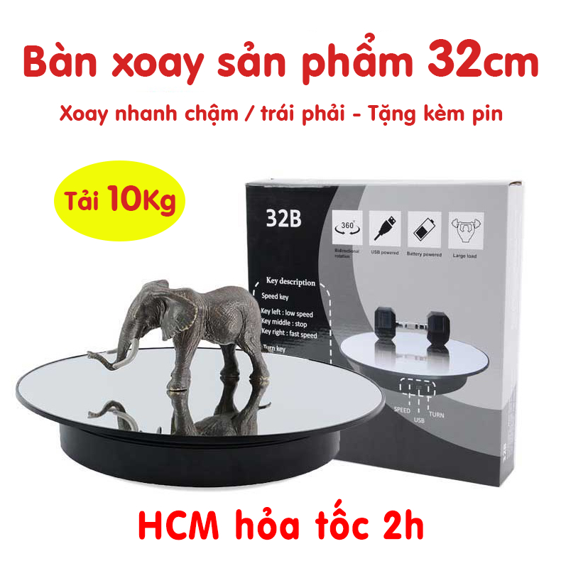 Bàn xoay trưng bày sản phẩm 32cm có xoay nhanh chậm trái phải đế xoay mô hình kệ xoay livestream ...