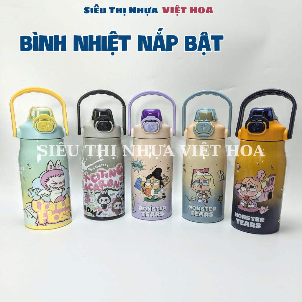 Bình Nhiệt Nắp Bật inox 316 có ống hút, Bình giữ nhiệt Labubu dung tích ...